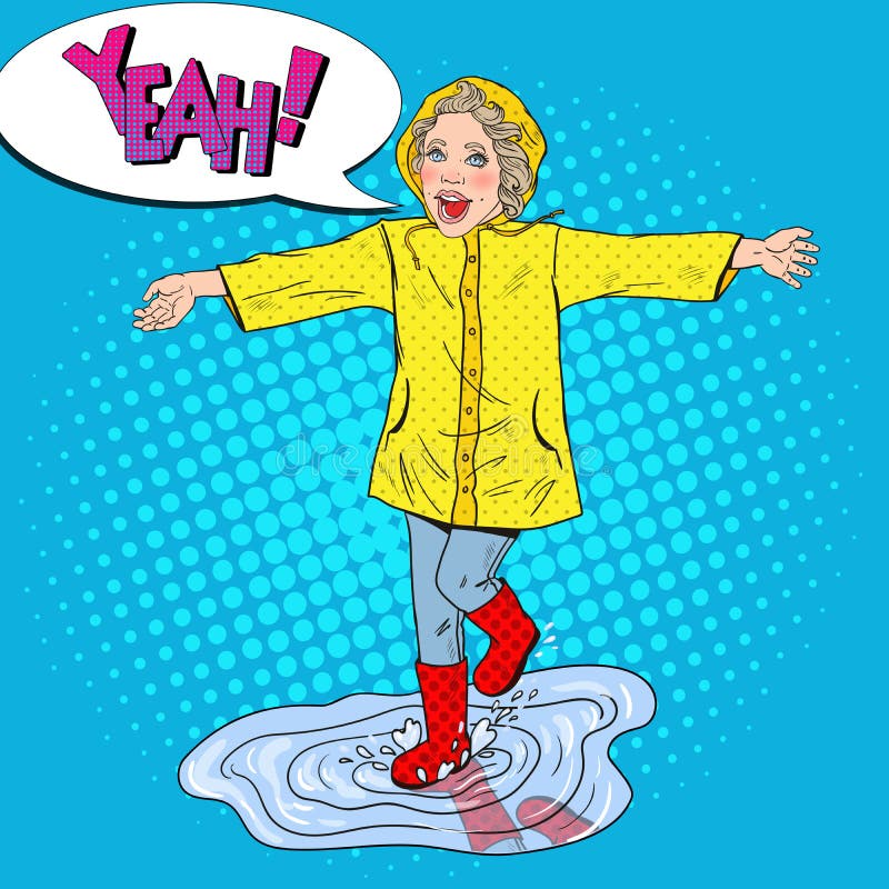 Happy Girl Running in Puddles after Spring Rain Stock Vector ...