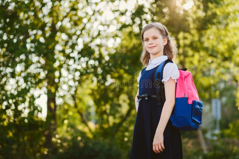 Two Happy School Girls of Primary Classes Outdoors Stock Image - Image ...