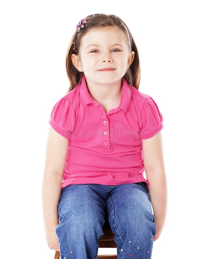 Happy Girl Sitting on a Stool Stock Image - Image of portrait, pretty ...