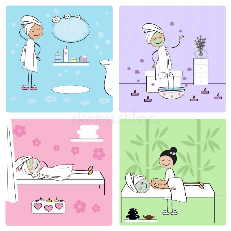 Happy girl at the spa. stock vector. Illustration of cartoon - 126001811