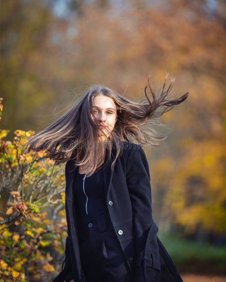 Happy Girl Spinning in the Autumn Park. Stock Image - Image of autumn ...