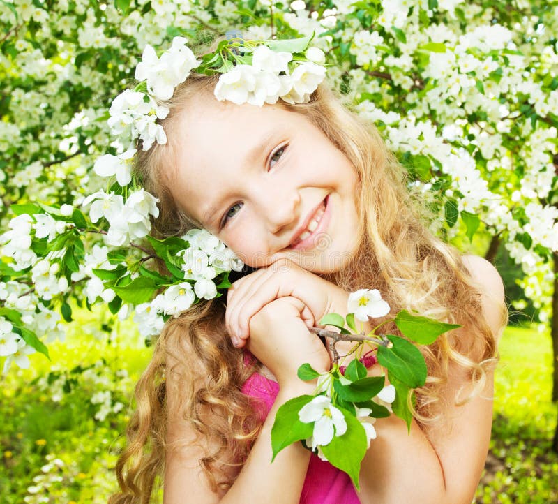 Happy girl at spring stock photo. Image of childhood - 66049752