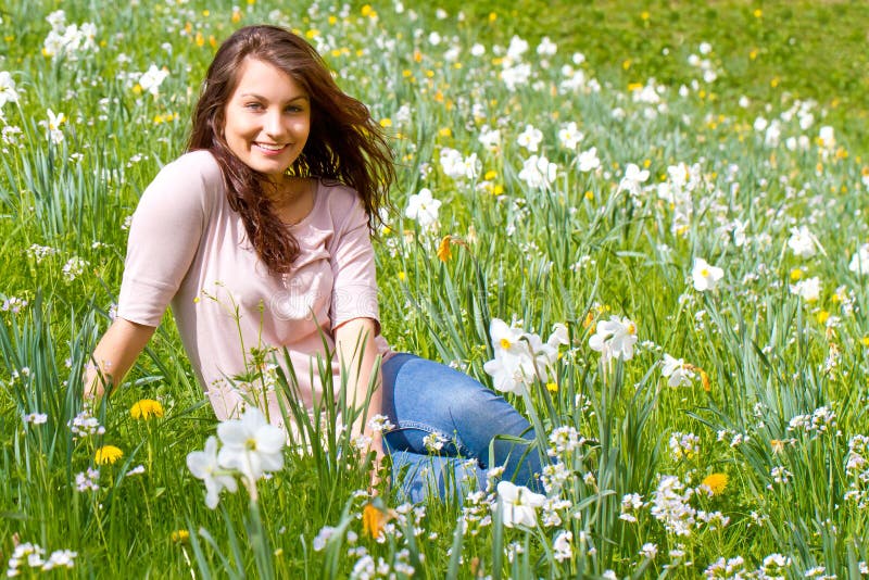 Happy girl in spring stock image. Image of freedom, field - 41232943
