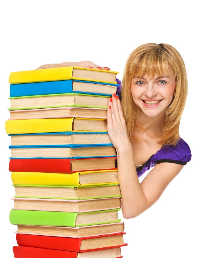 Happy Girl with Stack Color Book Stock Image - Image of knowledge, girl ...