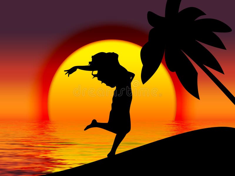 Happy girl by sunset stock illustration. Illustration of water - 132989