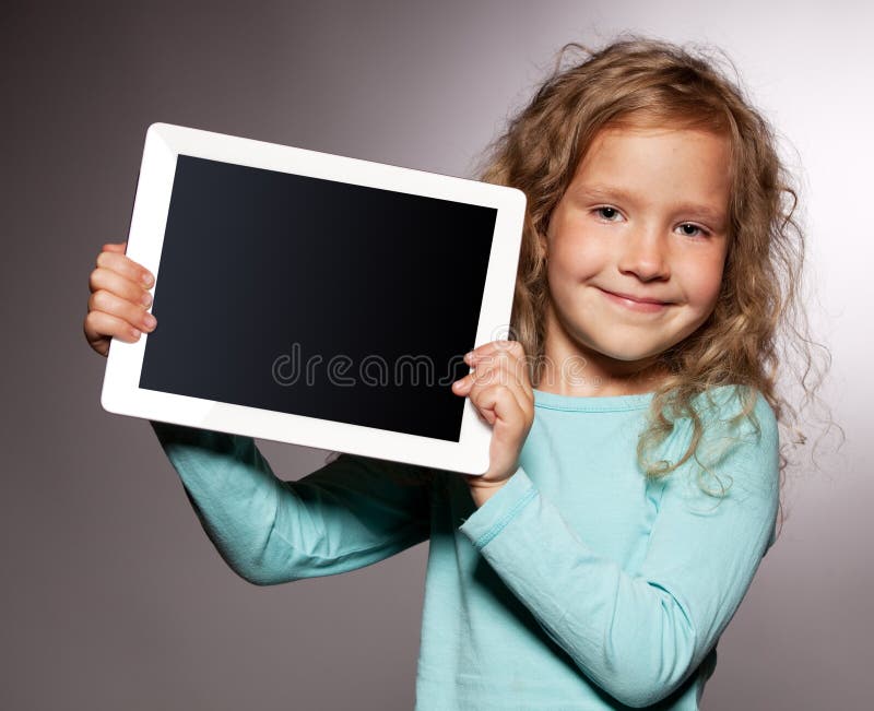 Happy Girl with Tablet Computer Stock Image - Image of front, people ...