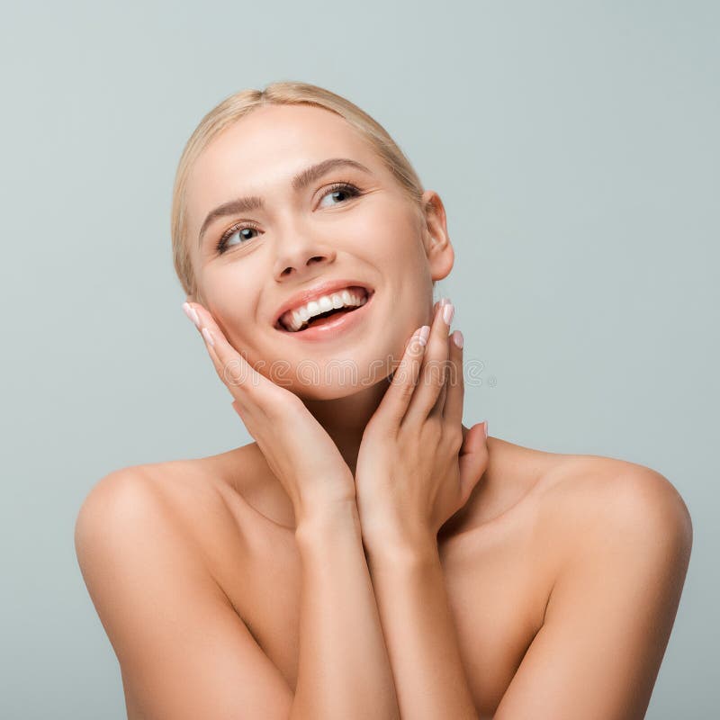 Happy Girl Touching Neck and Smiling Stock Image - Image of happy, girl ...