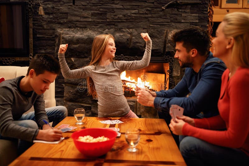 Girl Victory in the Card Game Stock Image - Image of play, parents ...