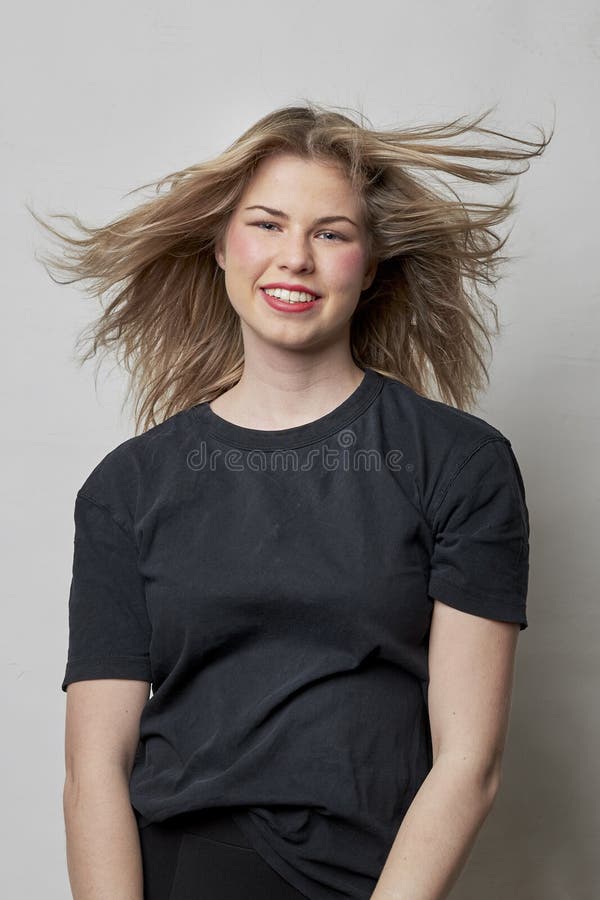 Happy Girl with Wind in Her Hair Stock Photo - Image of person, face ...