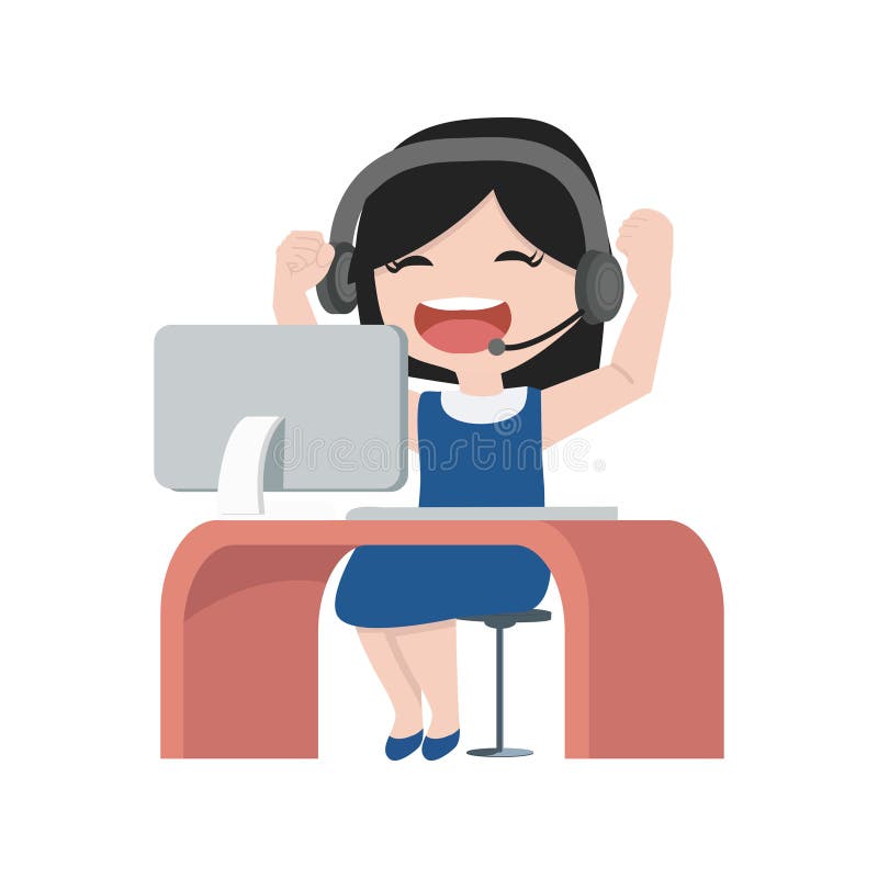 Happy Girl Working in Office Stock Vector - Illustration of internet ...