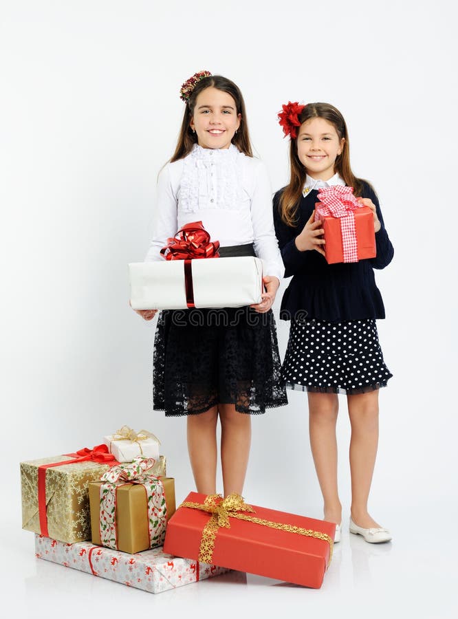 Girls and Gifts #2 stock image. Image of studio, colorful - 423157