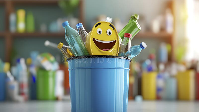 Happy Glass Waste Bin Overflowing with Recyclables Eye-Catching Eco ...