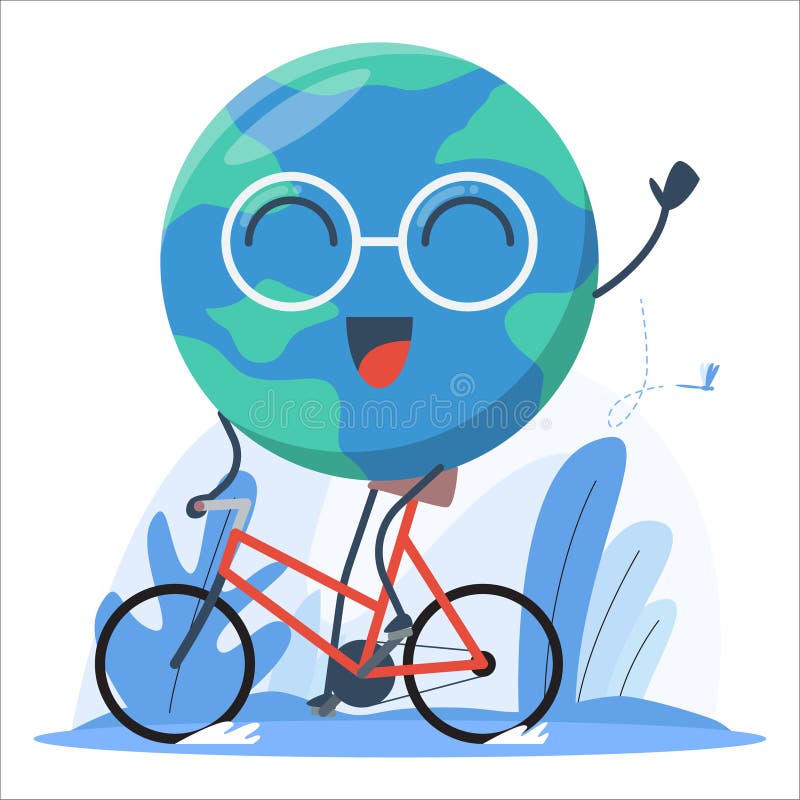 Happy Globe Riding a Bicycle, World Bicycle Day Concept, Flat ...