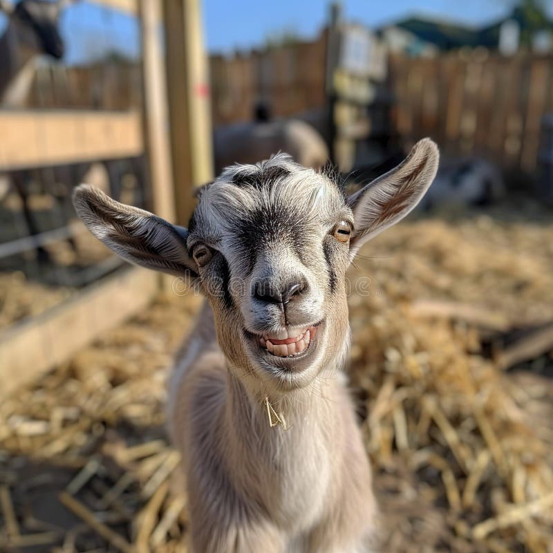 Happy Goat Kid Smiling on Farm Stock Illustration - Illustration of ...