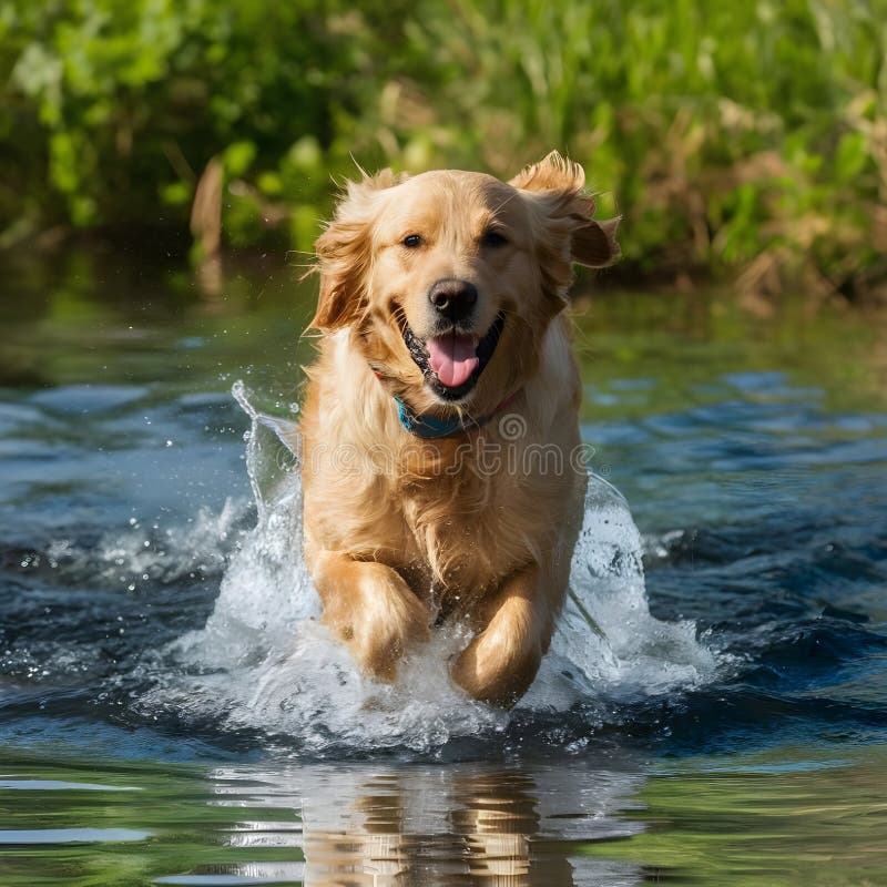 Happy Golden Retriever Dog is Running through Stock Image - Image of ...