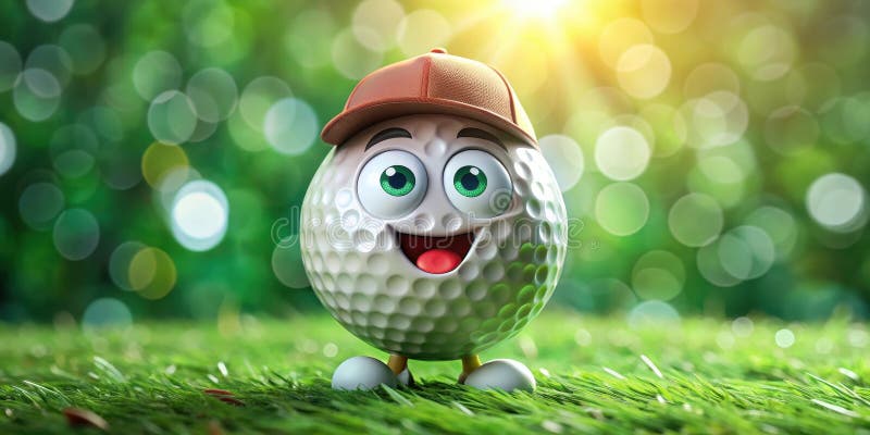 Happy Golf Ball Character in a Cap on Green Grass. Generative AI Stock ...