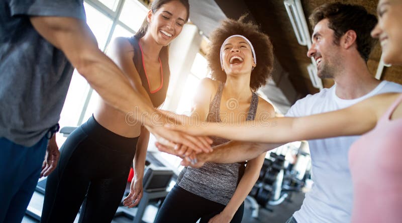 Happy Gorup of Healthy People Training in Gym Stock Image - Image of ...