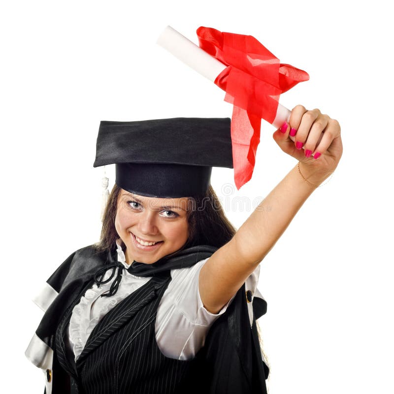 Cute Graduate with Certificate Stock Photo - Image of holding, human ...