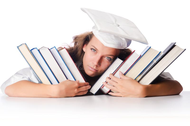 Happy Graduate with Lots of Books Stock Photo - Image of happy ...
