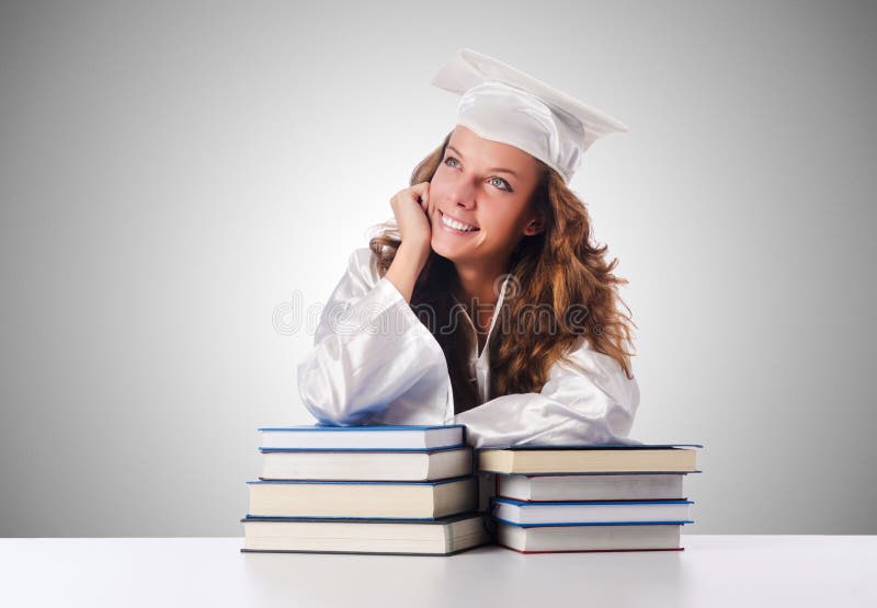 The Happy Graduate with Lots of Books on White Stock Image - Image of ...