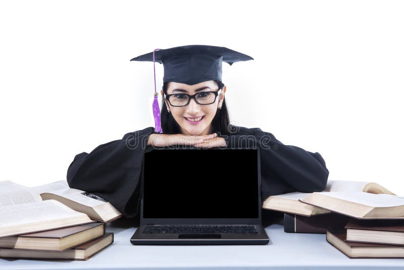 Happy Graduate Student with Copyspace on Laptop Stock Image - Image of ...