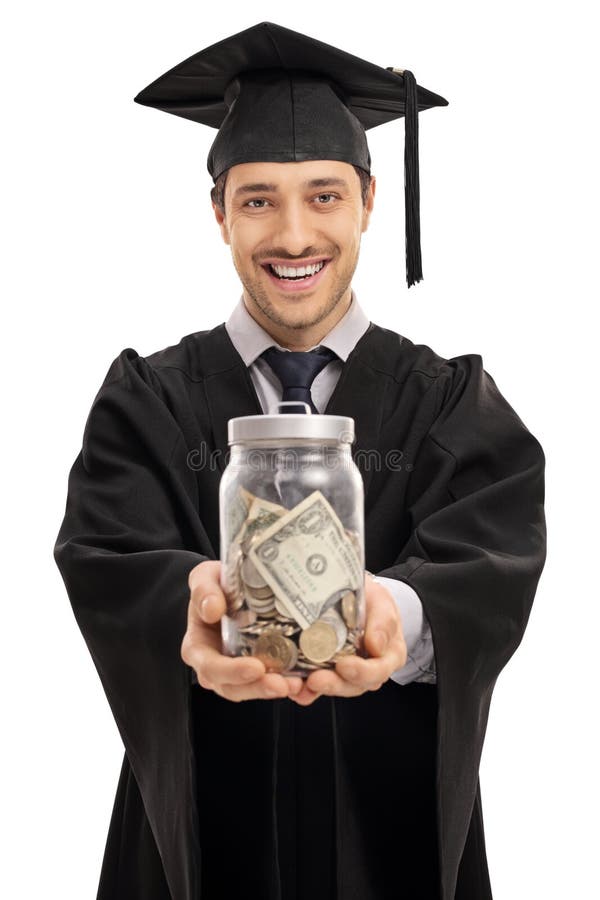 Happy Graduate Student Giving Thumb Up and Holding Diploma Stock Photo ...