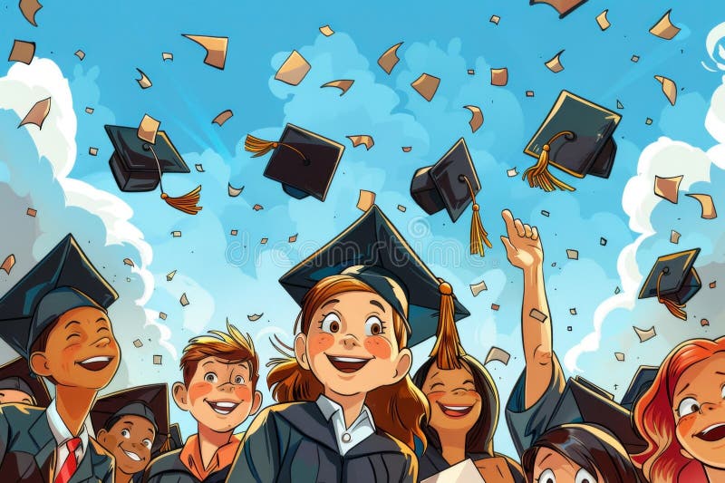 Happy Graduate Students in Graduation Caps on Graduation Ceremony ...