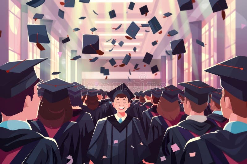 Happy Graduate Students in Graduation Caps on Graduation Ceremony ...