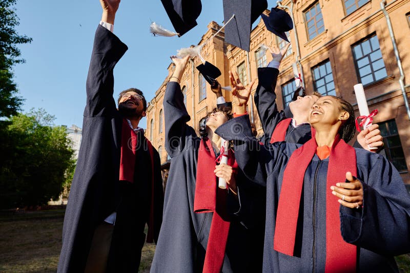 Happy Graduated Students Standing Outdoors Stock Image - Image of ...