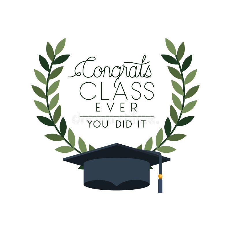 Happy Graduation Day with Wreath Isolated Icon Stock Vector ...