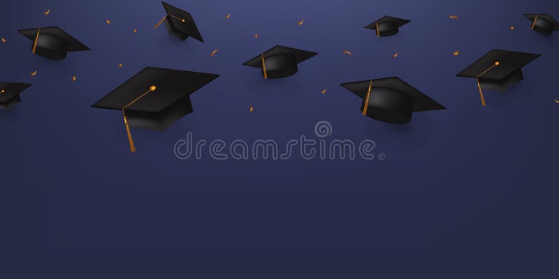 Happy Graduation with Falling Graduation Cap with Golden Confetti and ...