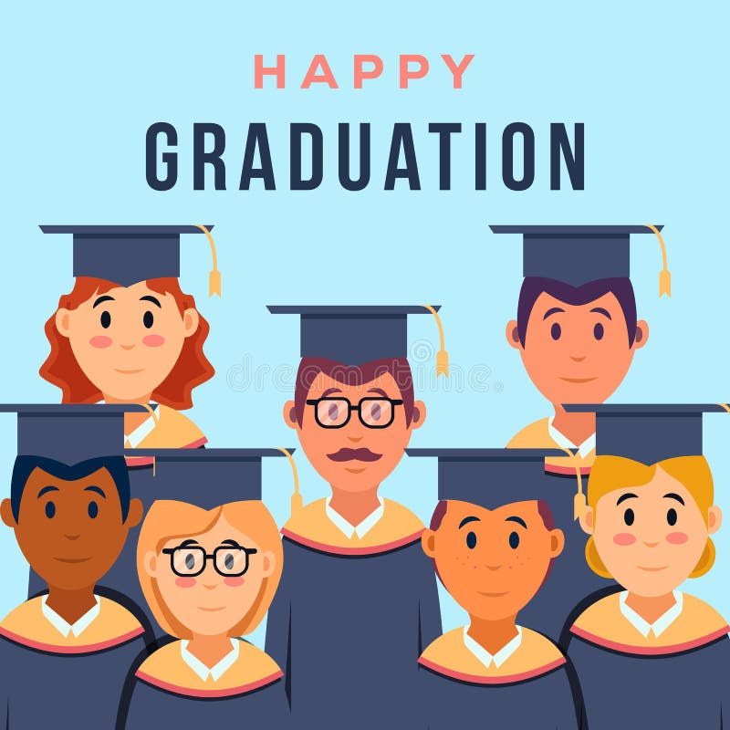 Happy Graduation with Flat Character Illustration Stock Vector ...