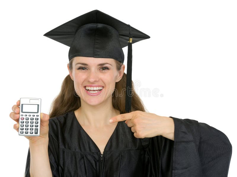 Happy Graduation Student Girl Pointing Sideways Stock Image - Image of ...