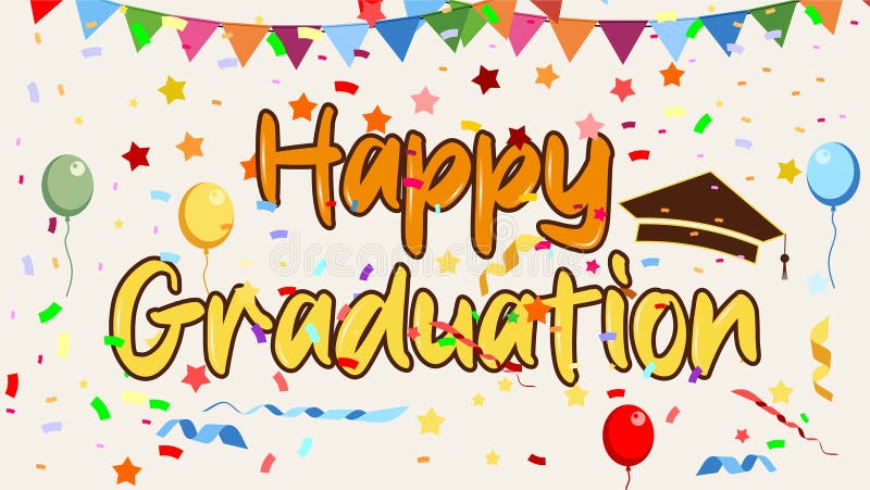 Happy Graduation Vector Design with Party Elements and Graduation Cap ...