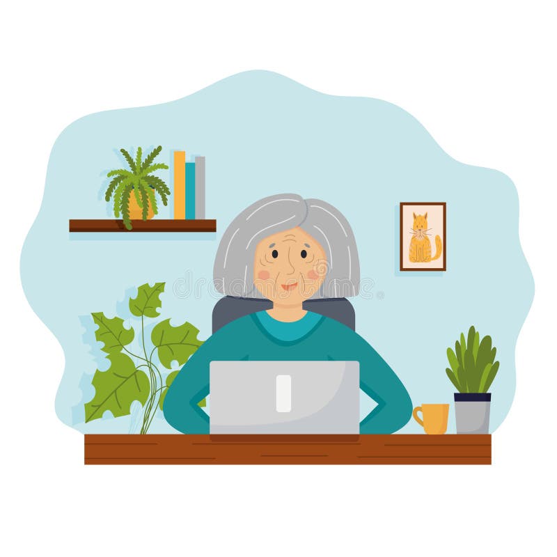 Old Person Using Computer Cartoon Stock Illustrations 666 Old Person
