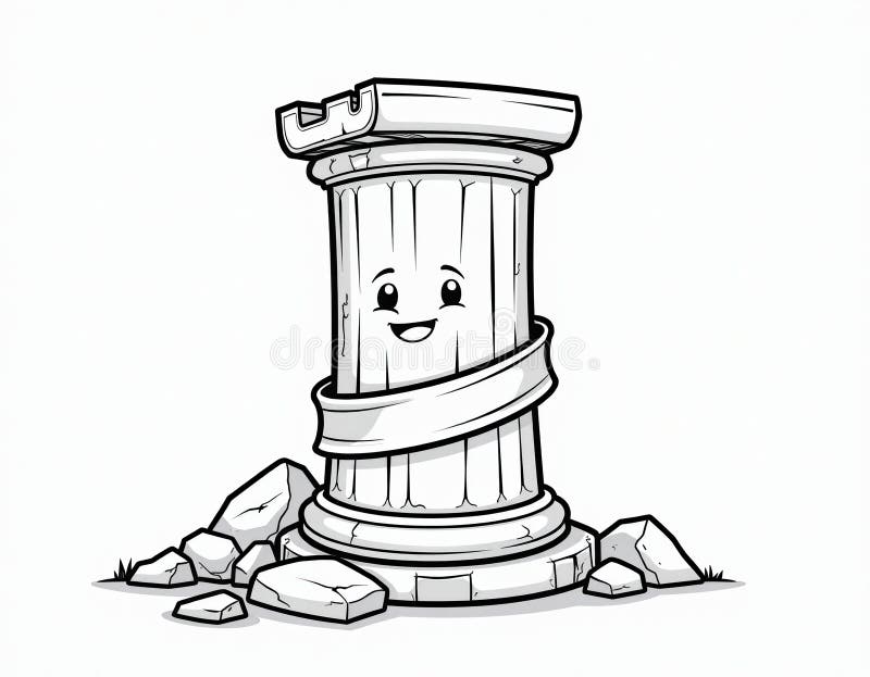 Happy Greek Column Cartoon Character Stock Illustration - Illustration ...