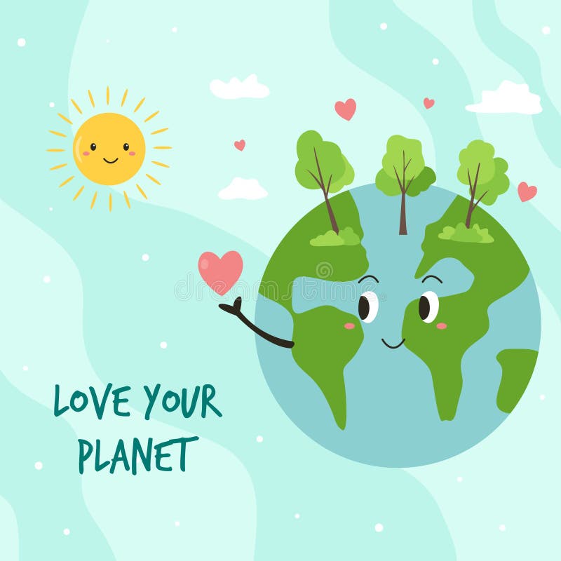 Happy Green Earth Planet and Text Love Your Planet Stock Vector ...