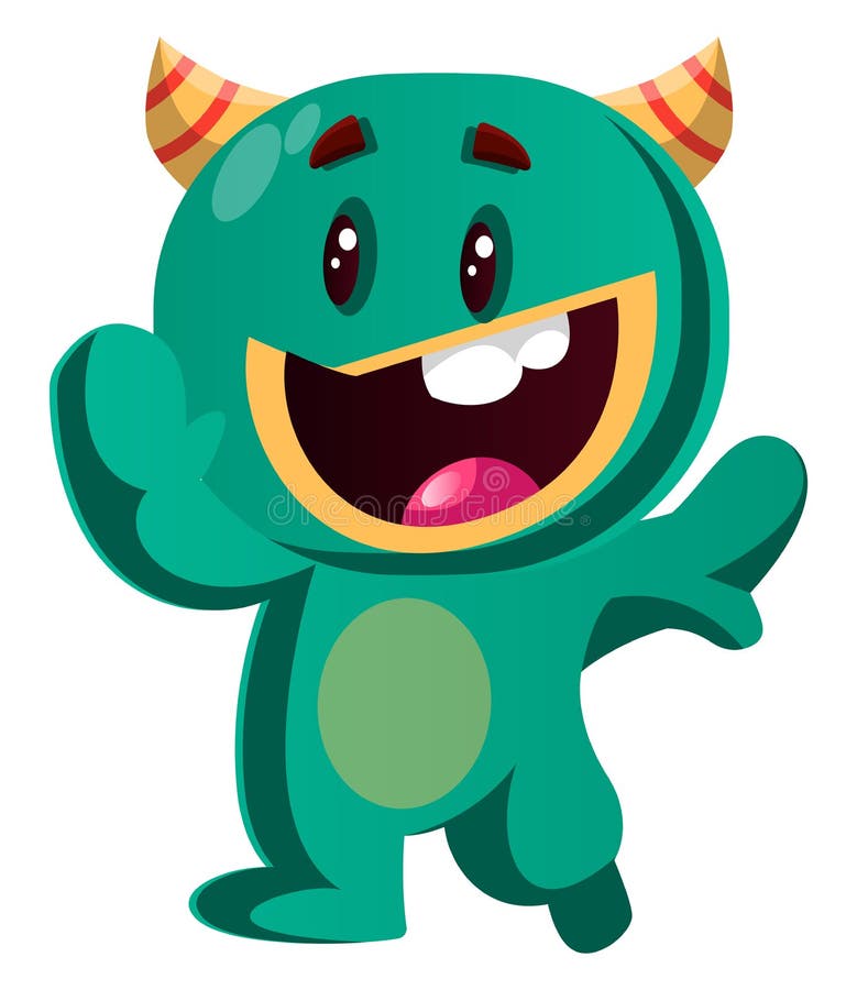 Happy Green Monster Waving Vector Illustration Stock Vector ...