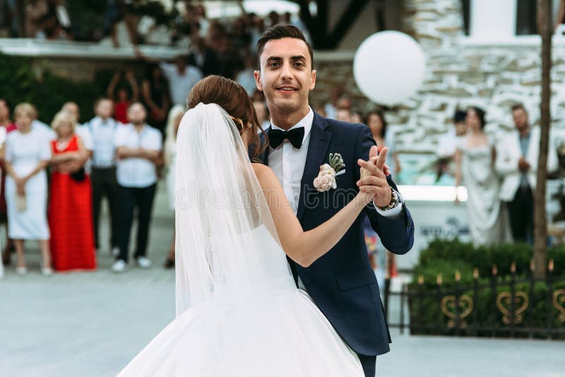 Happy Groom during the First Dance Stock Image - Image of embracement ...