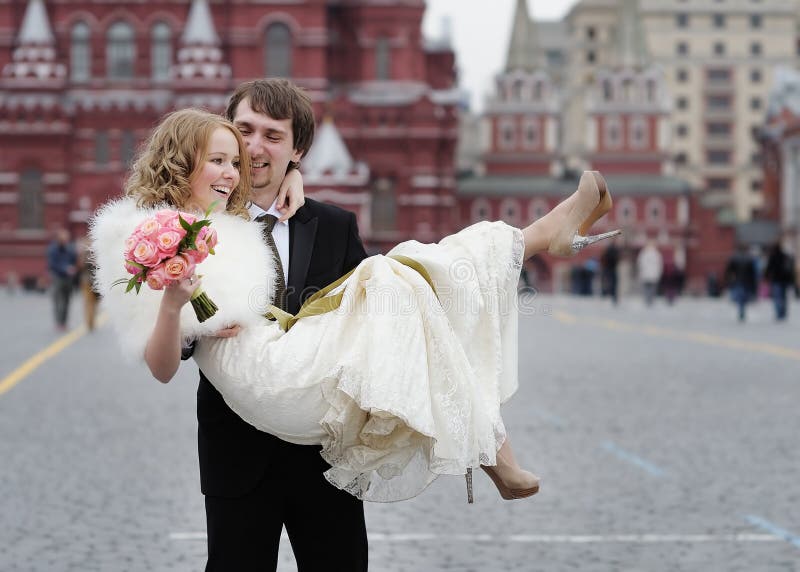Happy Groom Holding Beautiful Bride Stock Photo - Image of couple ...
