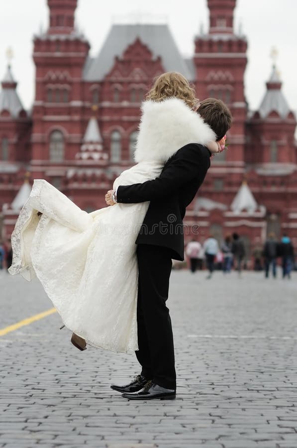 Happy Groom Holding Beautiful Bride Stock Photo - Image of couple ...