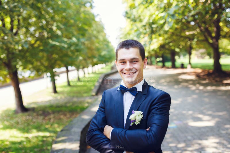 Happy groom in a park stock photo. Image of caucasian - 81637464