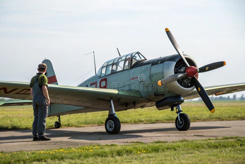 Happy Ground Crew Prepared Private Light Plane for Take Off. Stock ...