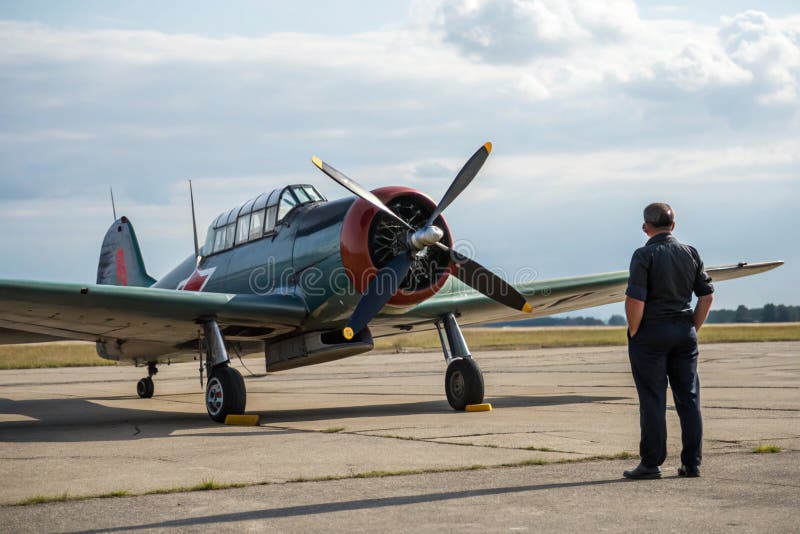 Happy Ground Crew Prepared Private Light Plane YAK-52 for Take Off ...