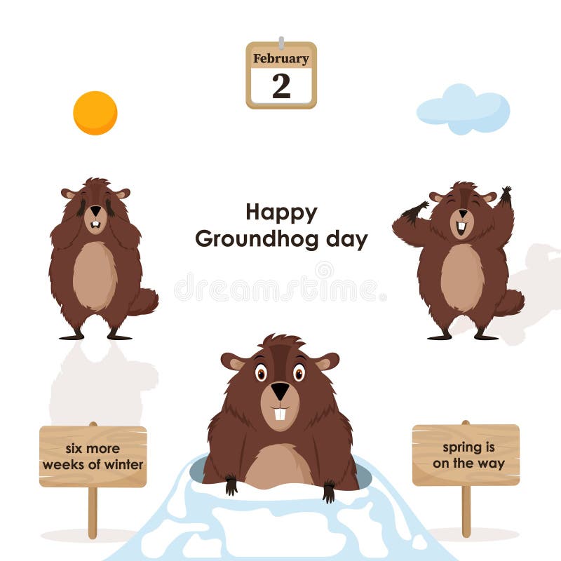 Happy Groundhog Day. Diagram with Illustrations of Cute and Funny ... Happy Groundhog Day. Diagram with Illustrations of Cute and Funny ...
