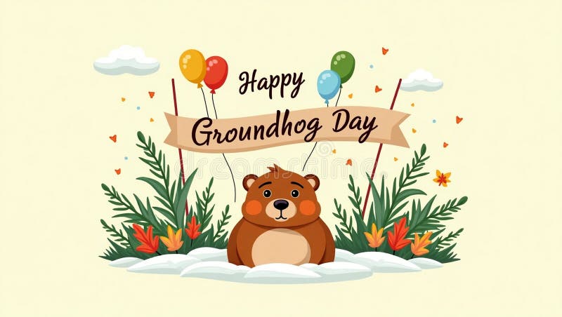 Happy Groundhog Day stock illustration. Illustration of squirrel ...