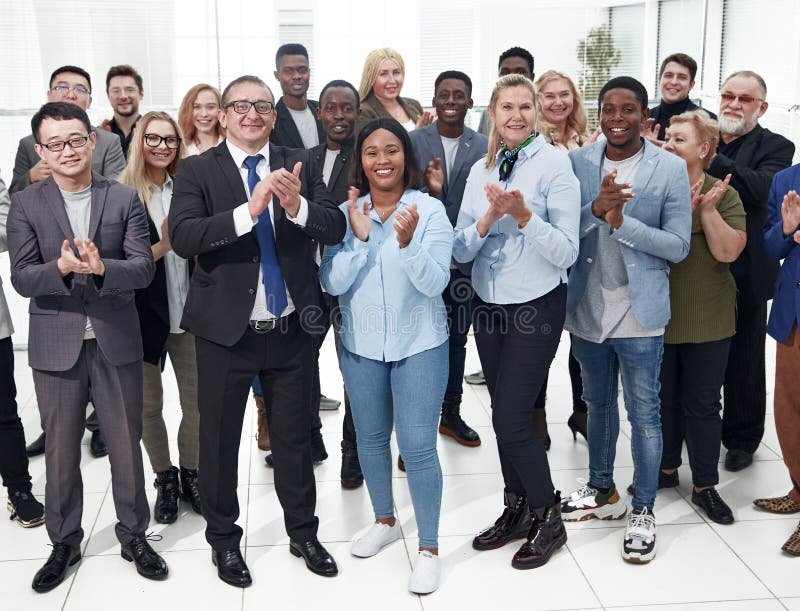 Happy Group of Business Team Clapping Hands in the Hall Stock Image ...