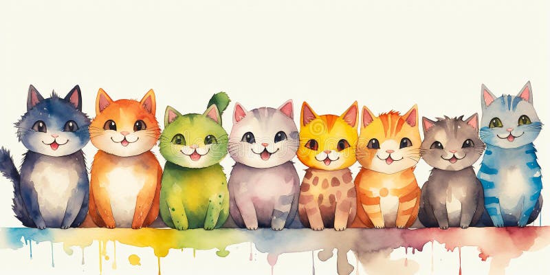 Happy Group of Cats Illustration Stock Illustration - Illustration of ...