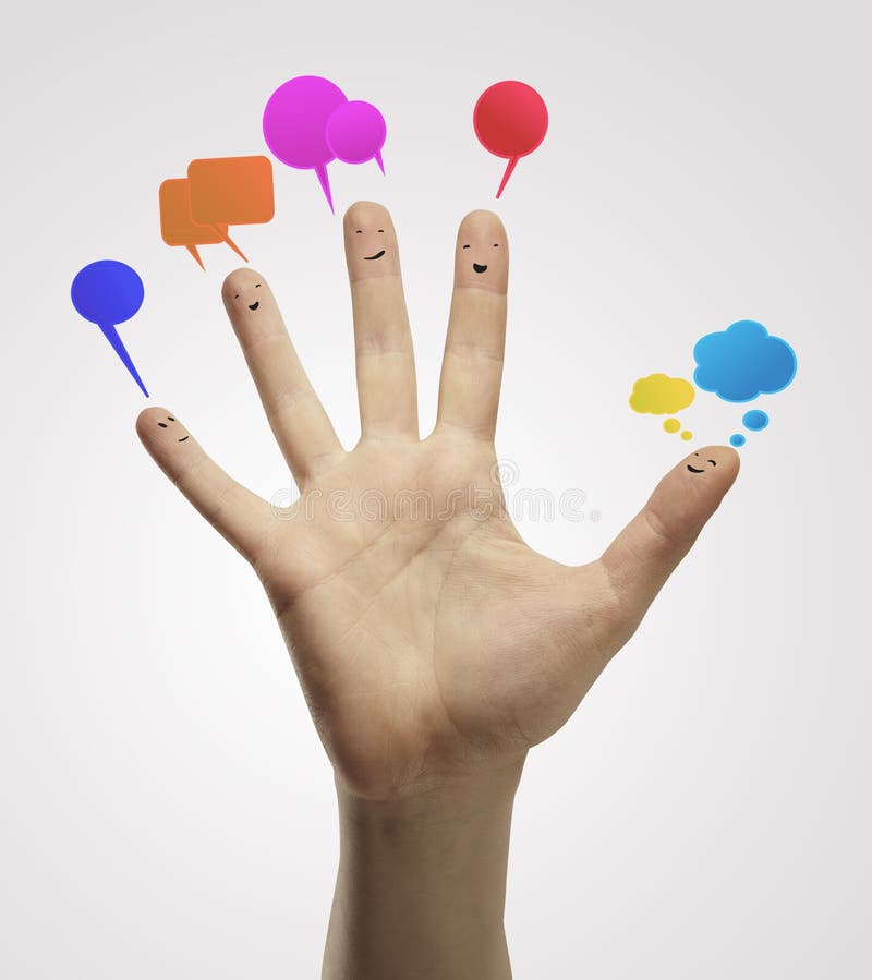 Happy Group of Finger with Social Chat Sign Stock Photo - Image of ...