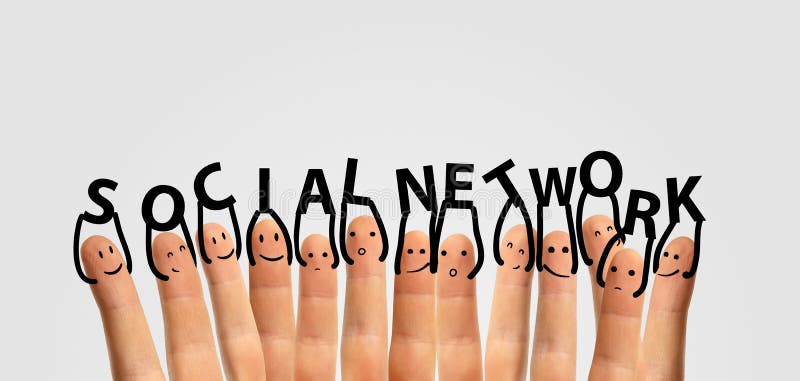 Happy Group of Finger with Social Chat Sign Stock Image - Image of ...